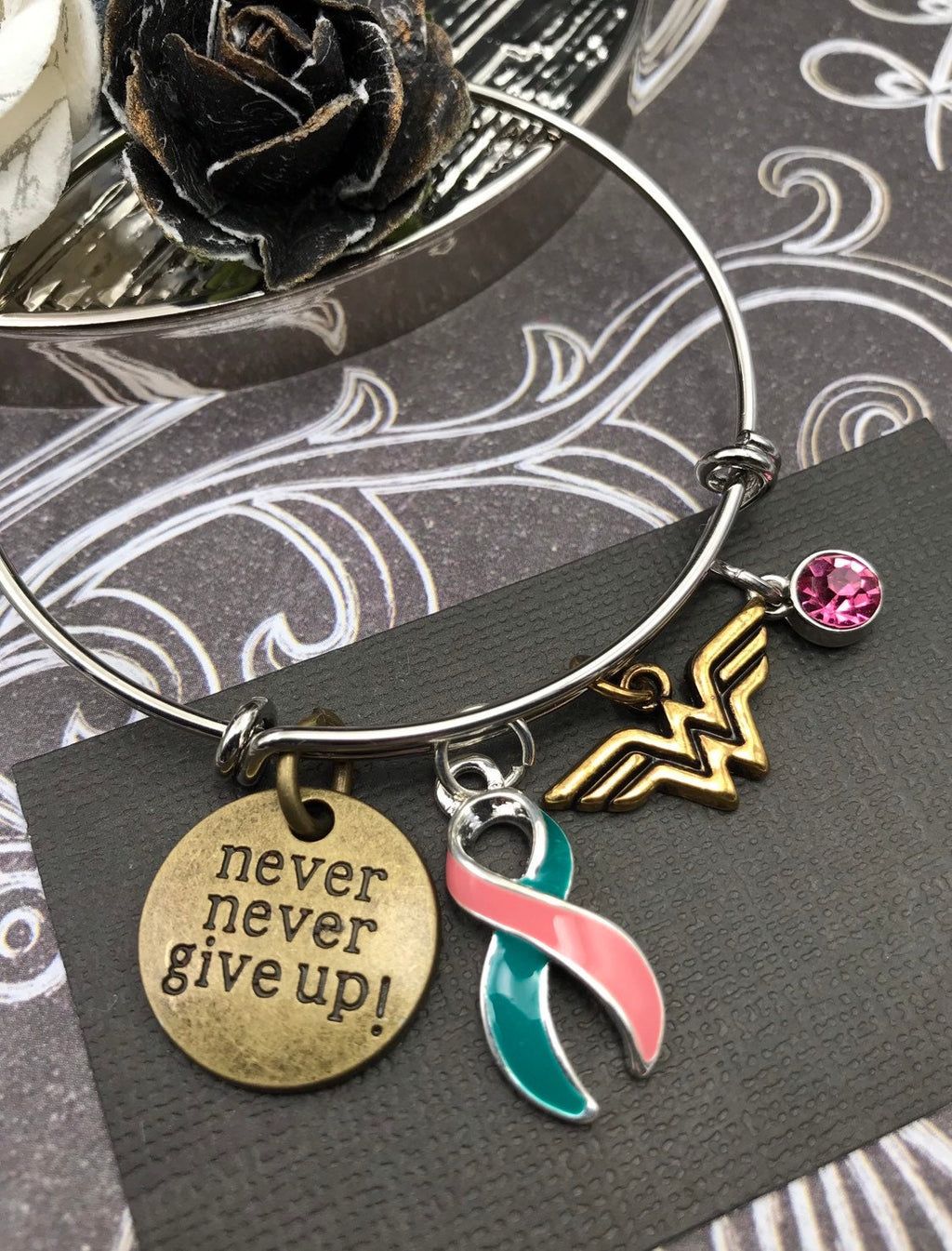 Pink & Teal (Previvor) Ribbon - Never Never Give Up Bracelet – Rock ...