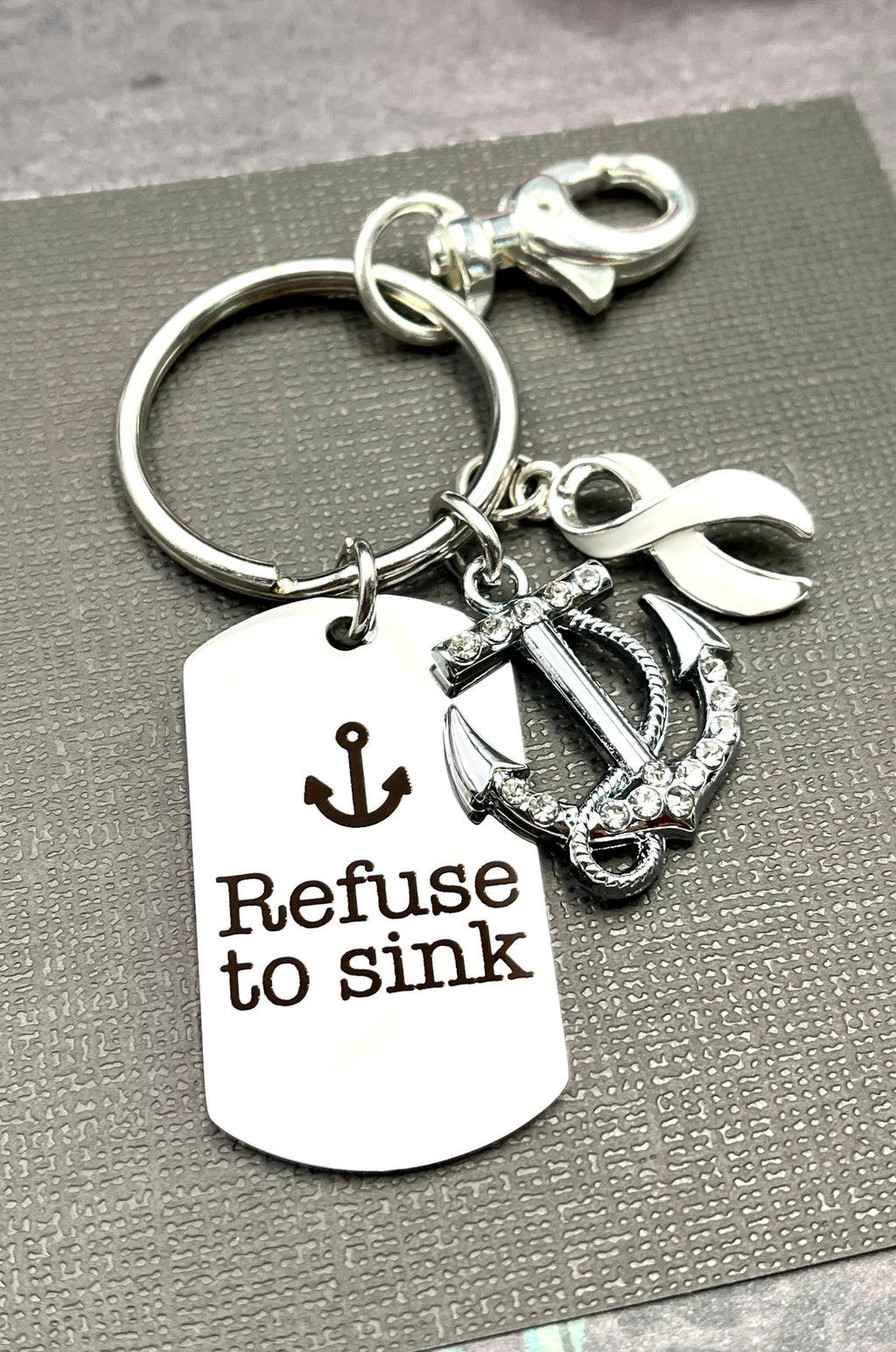 White Ribbon Encouragament Keychain - Refuse to Sink – Rock Your Cause ...